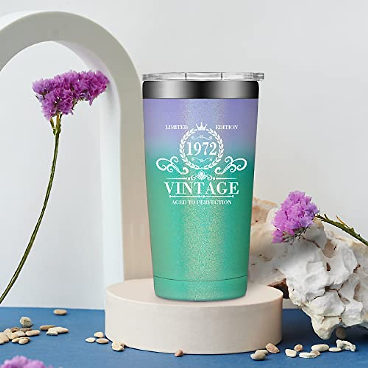 SpenMeta 51st Birthday Gifts for Women, Men - Unique Great Wedding Anniversary Present for Couple, Parents - 51 Year Old Ideas Gifts for Mom, Dad - Vintage 1972 Tumbler Cup