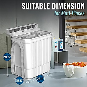 Pataku Portable Washing Machine, 21.6 Lbs Compact Mini Washer and Dryer Combo, Twin Tub Laundry Washer with Spin Cycle, Soaking Function Ideal for Apartment, Dorms, RVs, Camping, Grey