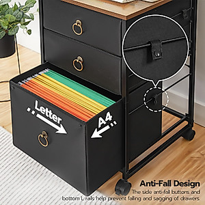 HOOBRO Mobile File Cabinet, Rolling Printer Stand with 3 Drawers, Fabric Vertical Filing Cabinet, Office Cabinet, Filing Cabinet for Home Office, A4/Letter-Sized, Rustic Brown and Black BFK30WJ01