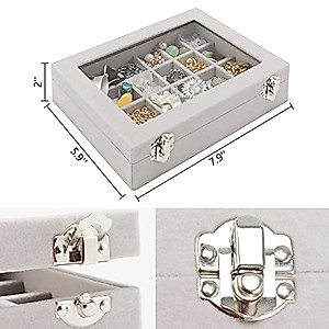 PCMOS Small Velvet Jewelry Box Organizer 24 compartments Small Jewelry Box Earring Ring Storage Organizer Mini Jewelry Organizer for Girls Women Gift
