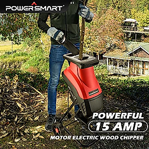 PowerSmart Corded Wood Chipper,15-Amp Electric Garden Chipper with Safety Locking Knob, Collection Bag