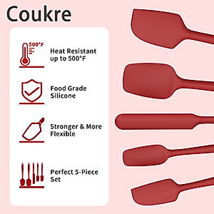 Silicone Spatula Set of 5,High Temperature Resistant, Food Grade Silicone, Dishwasher Safe, for Baking, Cooking (Pure Red)