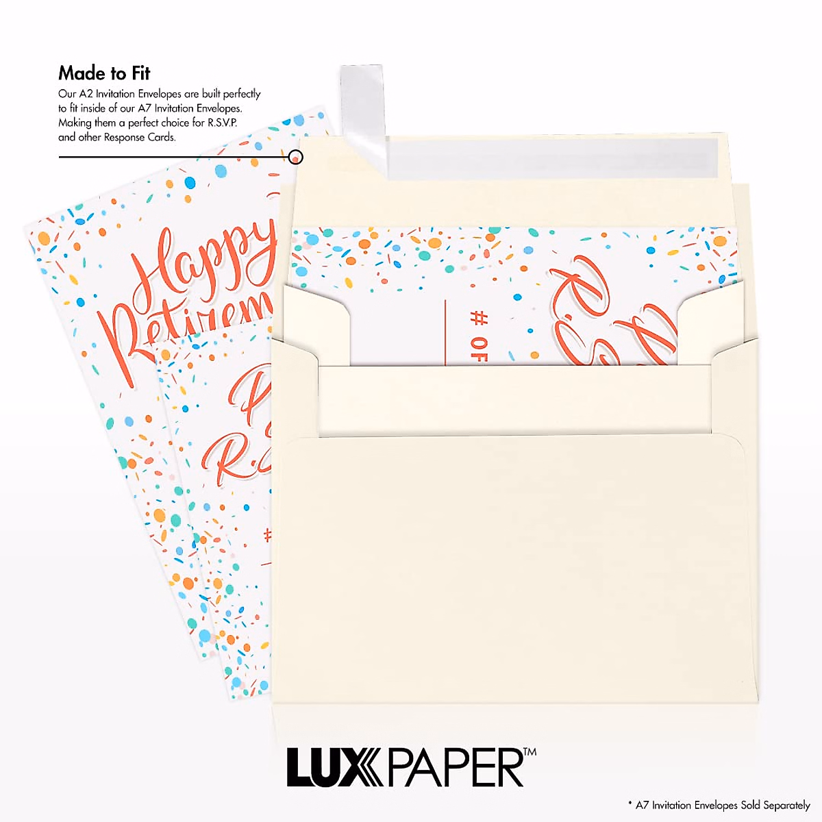 LUXPaper A2 Invitation Envelopes | Peel & Press | 4 3/8" x 5 3/4" | Champagne Metallic | 80lb. Text | 50 Qty