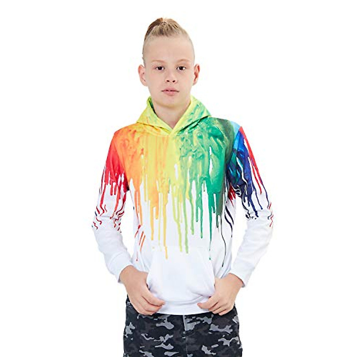 Boys Pullover Hoodie Cool Paint Drip Graphic Hoody Girl Casual Rainbow Graffiti Round Neck Sweatshirts Children Lightweight Sports Hooded Teens School Stylish Long Sleeve Clothes Fall, Paint Size 8-12