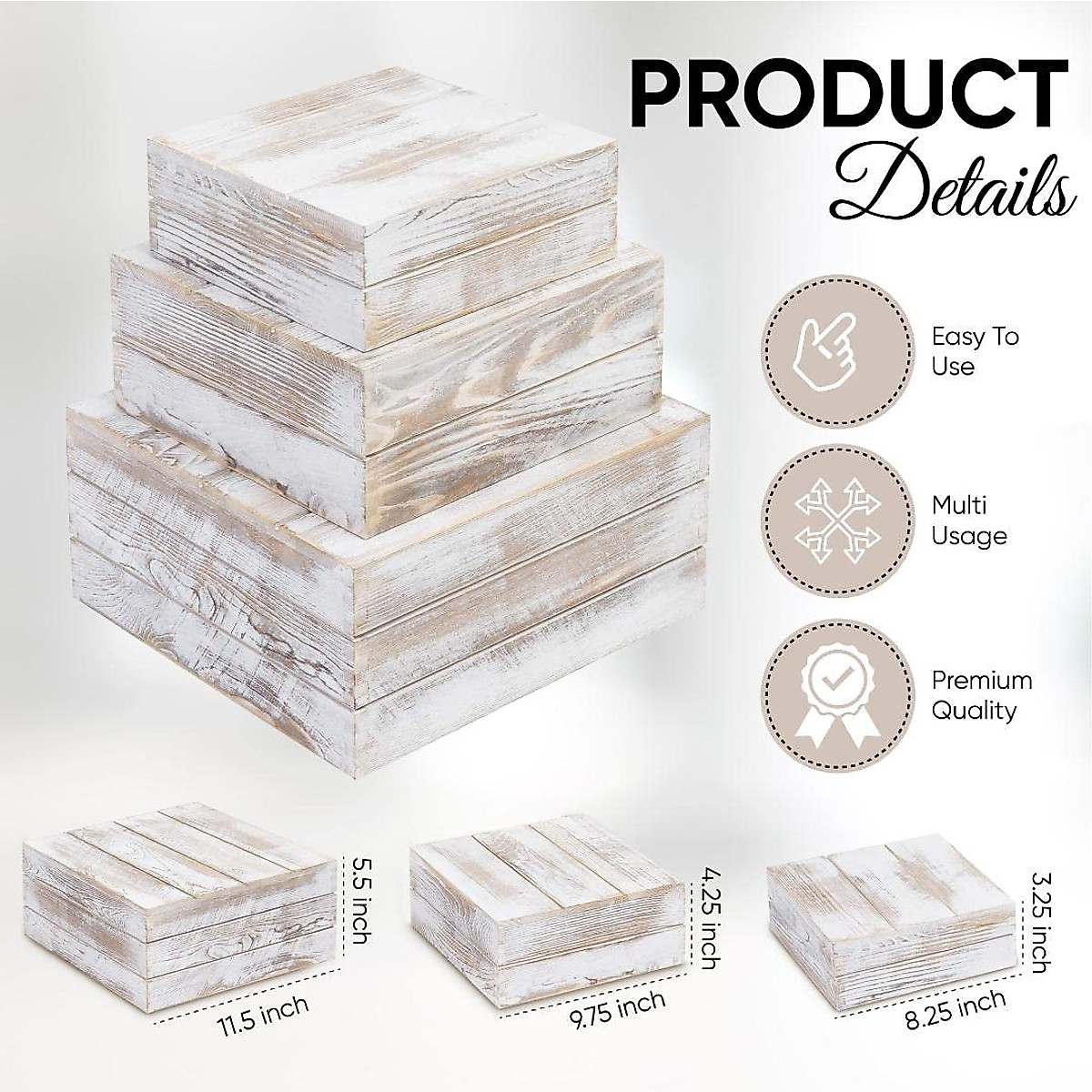 3 Pcs Whitewashed Square Wood Display Stand , Crate Style Cake Stand , Risers for Cupcake , Appetizer Dessert Rustic Cupcake Stand , Stackable Wood Cake Stand , Risers for display , Plant Riser.