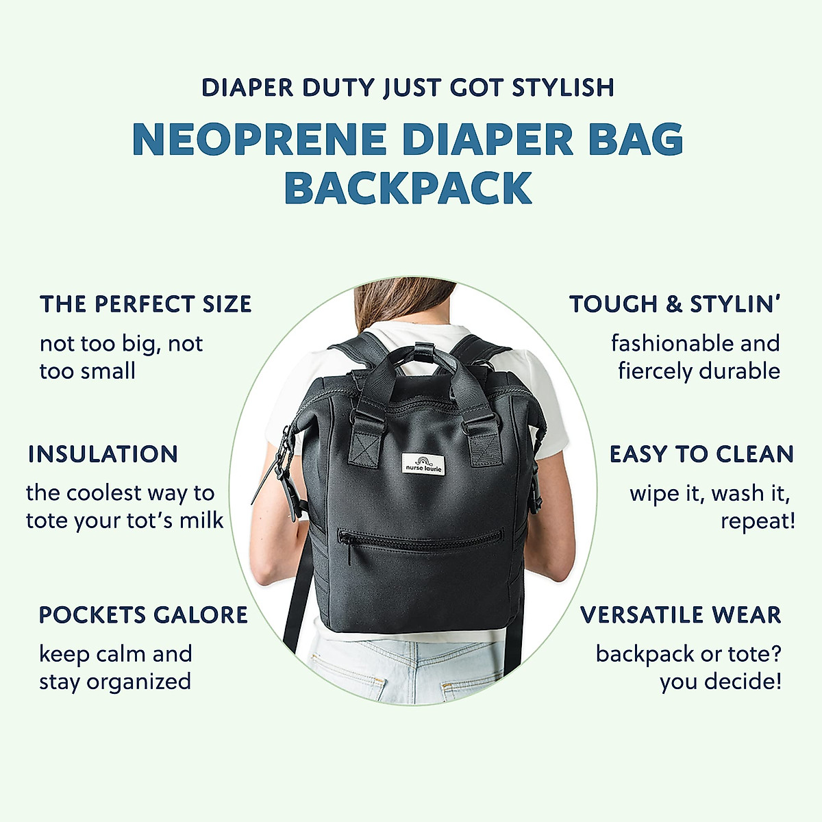Nurse Laurie Baby Diaper Bag - Unisex Toddler Travel Bag for Maternity and Essentials - Multifunction and Insulated Pockets - Black