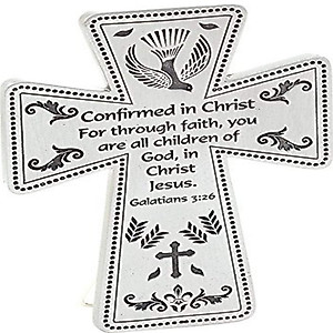 Cathedral Art (Abbey & CA Gift Confirmation Message Cross, Hangs or Stands, 5-Inch, Silver