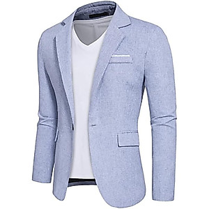 MMCICI Mens Casual Blazer Sport Coat Lightweight One Button Business Jackets Blue