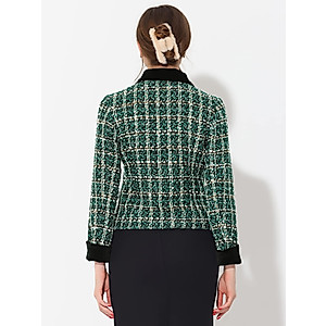 Allegra K Women's Elegant Vevelt Collared Tweed Blazer Jacket Coat Medium Green