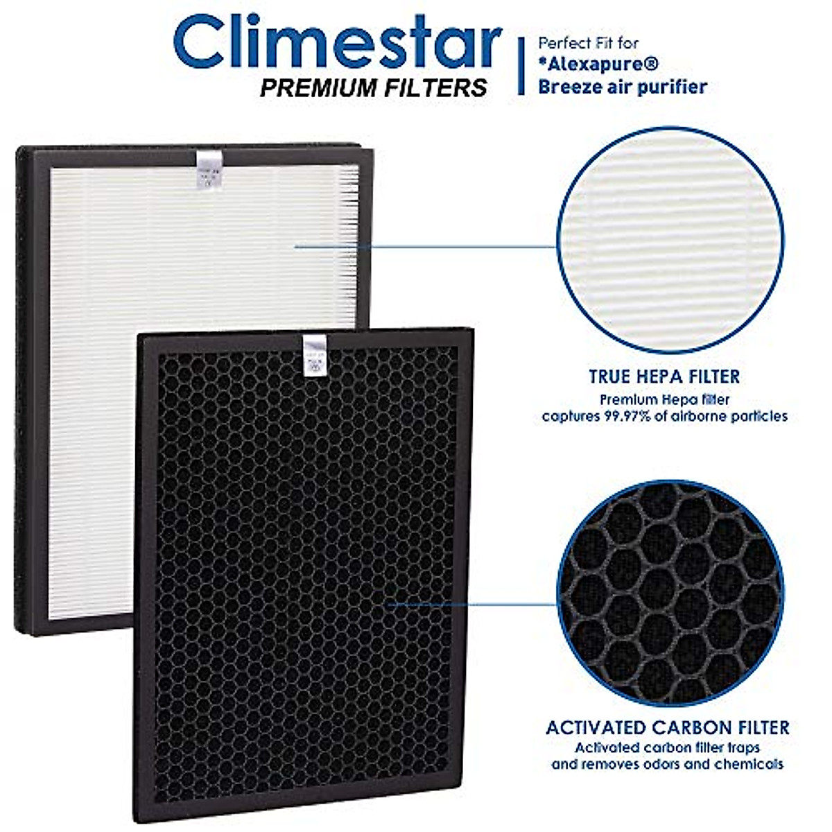 Climestar Premium H13 Grade True HEPA and Pre-Filters Compatible Replacement for Alexapure Breeze Air Purifiers AP-B102 and 3049 filter set