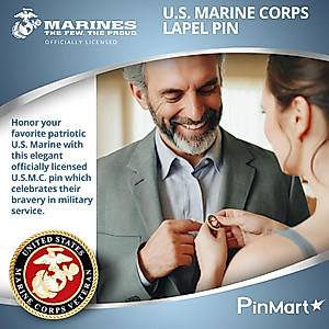 PinMart Officially Licensed U.S.M.C. Veteran 4-Piece Lapel Pin – Military Insignia United States Marine Corps Logo Pins – Gold Plated Enamel Brooch with Secure Clutch Back