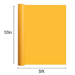 HTV Heat Transfer Vinyl 12''x5' Roll for Cricut & Silhouette Cameo,Iron On Vinyl Easy to Cut & Weed, Sticky PVC Heat Press Vinyl for DIY Design T-Shirts,Yellow