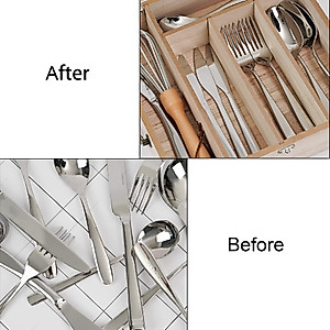 WPKLTMZ Wooden Cutlery Box with Lid Wood Cutlery Organizer Silverware Drawer Organizer with 4 Compartments for Spoon Chopsticks Storage Box Container for Kitchen Countertop Dining Table