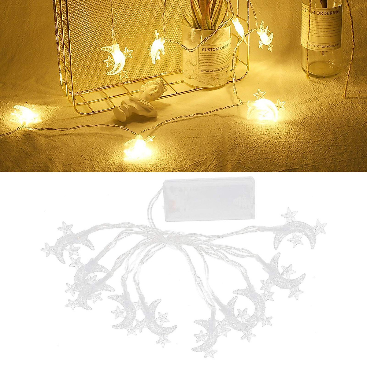 Junlucki Decoration Lamp, Light String, Moon Star Pendant Waterproof Romantic and Relaxing 3Pcs 10LED for Home Decoration, Garden Lighting Indoor and Outdoor