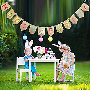 Happy Easter Burlap Banner Decorations, Happy Easter Garland, Easter Decor, Easter Bunting, Easter Bunny Sign, Farmhouse Banner, Easter Decorations For Mantle,Easter Bunny Banner Gift for Kids …
