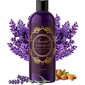 Aromatherapy Sensual Massage Oil for Couples - Relaxing Full Body Massage Oil for Date Night with Sweet Almond Oil - Vegan Lavender Massage Oil for Massage Therapy Smooth Gliding Formula 8 Fl Oz