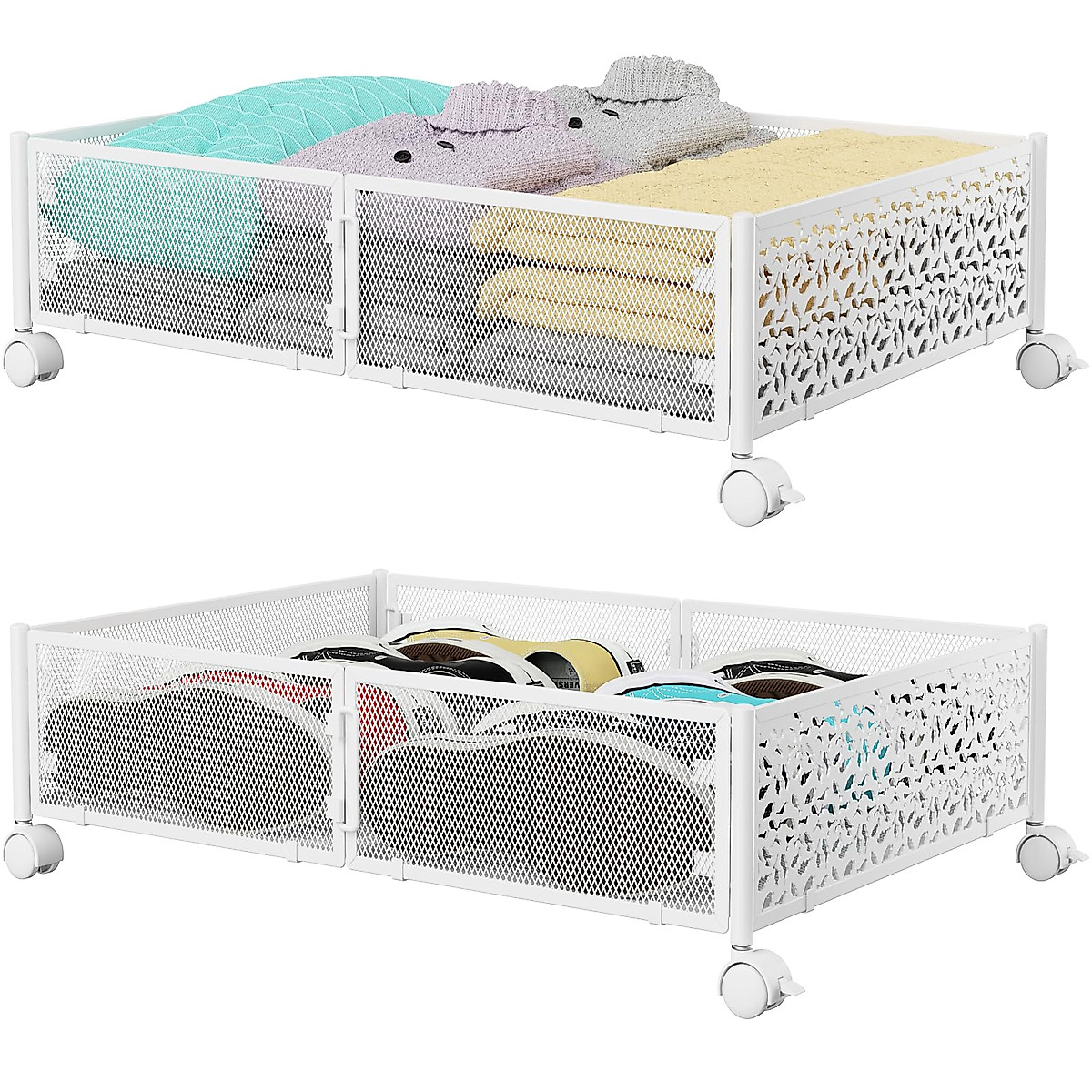 Under Bed Storage, Under the Bed Storage Containers with Wheels, Under Bed Shoe Storage Organizer Drawer for Bedroom Clothes Shoes Blankets -2Pack