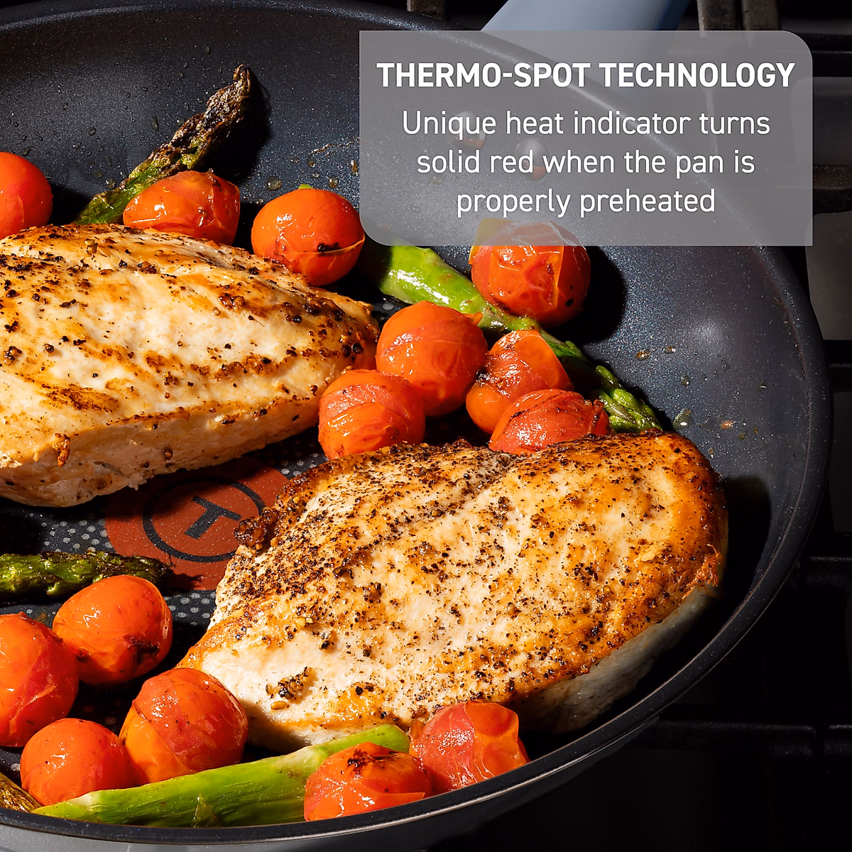 T-fal Essentials Stainless Steel Saute Pan w/Non Stick Coating & Glass Lid, 3.5 Quart, All Cooktops Including Induction, Oven Safe 350F, Heat Indicator, Measuring Marks, Dishwasher Safe, Silver/Blue