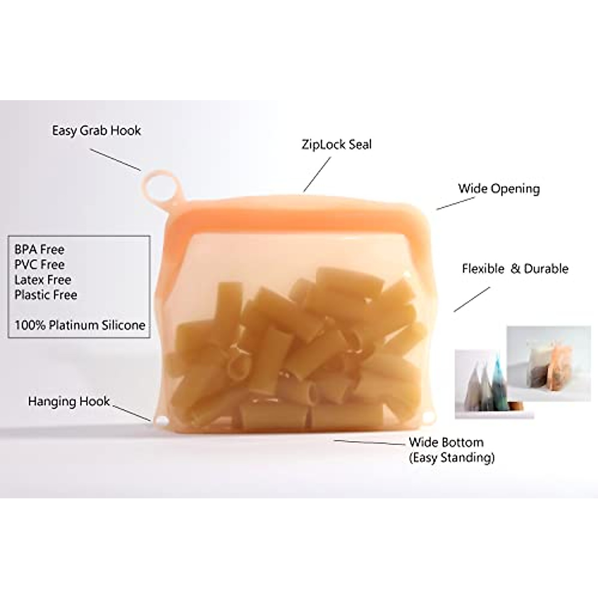 All- Purpose Reusable Silicone Ziplock Bag | Stand-Up: Small, Medium, Large | Space Saver | Travel Essentials, Make-up | Meal Prep | Storage | BPA free | Latex free| PVC free (Set of 4)