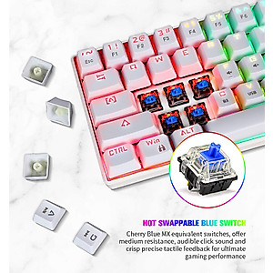 SUPGALIY 60% Mechanical Keyboard Wireless 2.4G/Bluetooth 5.0/Wired Gaming Keyboard 3000mAh 61 Keys RGB Backlit Portable Mini Keyboard for Windows, Mac, Android, iOS (Hot Swappable Blue Switch, White)