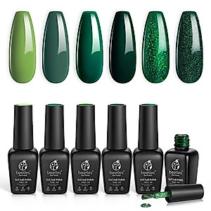 Beetles Carnival Evergreen Gel Nail Polish Set - 6 Pcs Glitter Green Sparkle Kit Soak Off Lamp Avocado Dark Art Design Gifts for Women