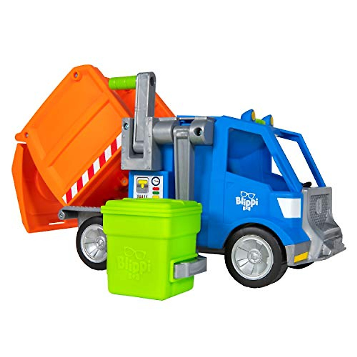 Blippi Recycling Truck - Includes Character Figure, Working Lever, 2 Trash Cubes, 2 Recycling Bins - Sing Along with Popular Catchphrases - Educational Toys for Kids - Amazon Exclusive