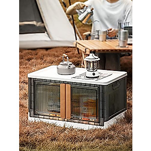 Golbsart Collapsible Storage Bins with Lids, 34 Qt (Pack of 2) Plasic Storage Boxes with Lids,Stackable Totes for Storage with Double Doors & Secure Buckle