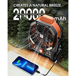 DOWILLDO 20000mAh Battery Operated Portable Fan - Rechargeable Outdoor Camping Fan with LED Lantern, Personal Cooling Fan for Bedroom with Cold Air, Table Fan for Travel, Hiking, Fishing, Picnic