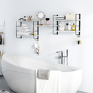 MXCSE Wall Mounted Floating Shelves - Rustic Wall Decor Wood Shelves for Bedroom, Living Room, Bathroom and Kitchen Storage, Easy Installation Hanging Shelves (5, Washed White)