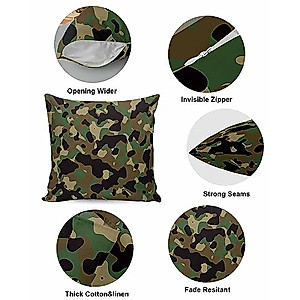 applebless Set of 2 Throw Pillow Covers Square for Home Decor, Camo 18x18 Inch Cotton Reversible Pillow Case Sofa Soft Cushion Cases for Bedroom Couch Bed Car Chair