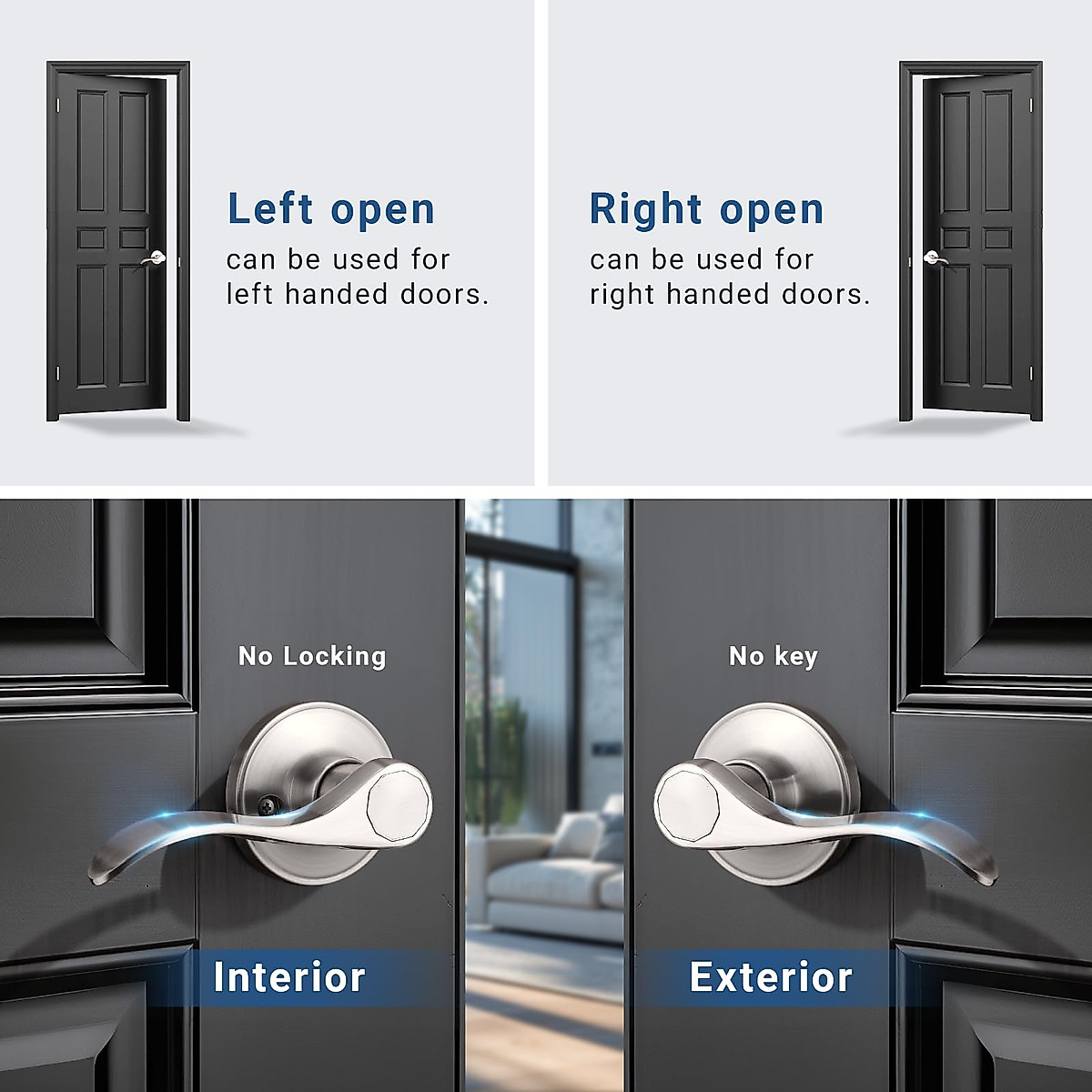 Knobonly 5 Pack Passage Wave Style Handles Hall or Closet Door Levers Brushed Nickel Finish Stainless Steel Handleset