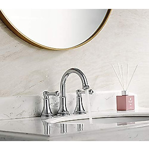 TimeArrow Chrome Two Handle 8 inch Widespread Bathroom Sink Faucet 3 Holes with Pop-Up Drain, High Arc Modern Bathroom Vanity Faucet with Brass 360° Swivel Spout,TAF830Y-CP