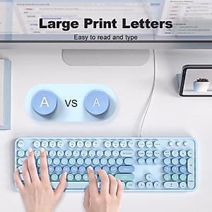 Atelus Large Print Keyboard, USB Wired Computer Keyboard with Retro Keycaps, Numeric Keypad and Media Hotkey for Office Desktop PC Laptop and Windows 7 8 10 11 (Blue Colorful)