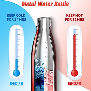 Sfee Insulated Water Bottle, 17oz Stainless Steel Water Bottles, Double Wall Vacuum Reusable Water Bottles Leak Proof BPA-FREE Sports Bottle Cup Keep Hot&Cold for Running Gym Workout Cycling Kids(Red)