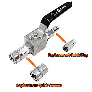 EDOU DIRECT Ball Valve for High Pressure Washer Hose Kit | 3/8" Male Plug X 3/8" Female Quick Connect | 4,500 PSI Max Working Pressure | Includes replacement Quick Connect and Teflon Tape