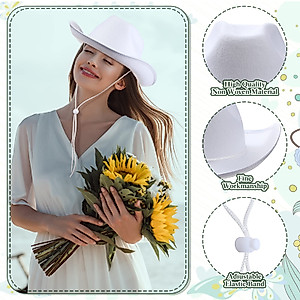 Coume 12 Pcs Adult Cowboy Hat for Women and Men Western Cowgirl Hats with Adjustable Drawstring and Cowboy Party Paisley Bandana(White), One Size