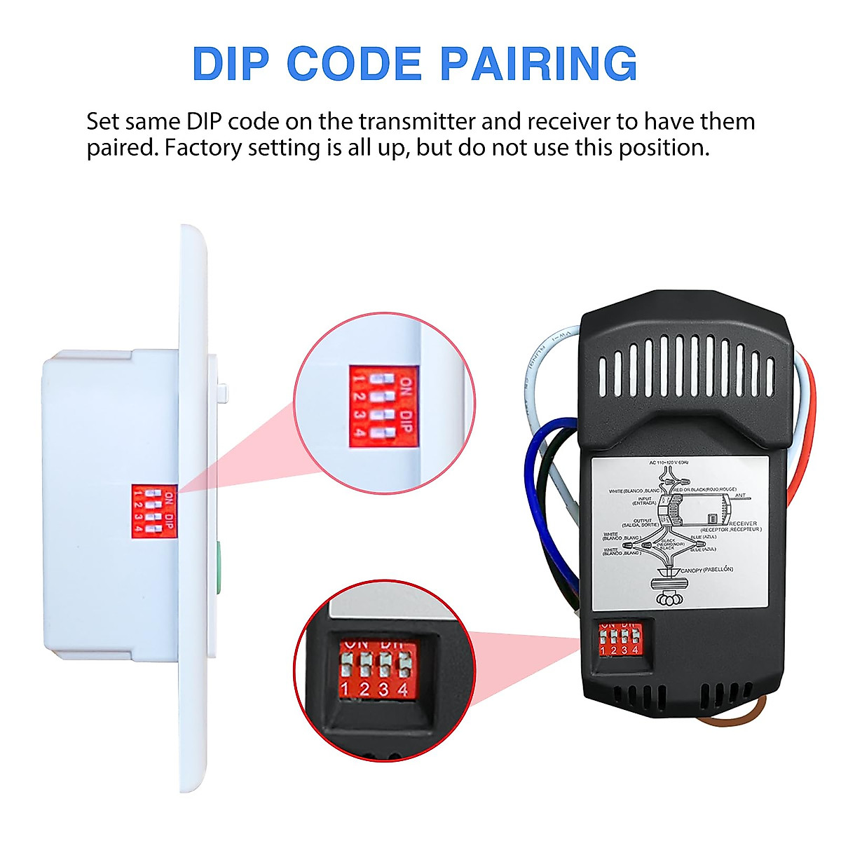 Ceiling Fan Remote Control Kit, Universal Wall Mount Fan Switch Replacement for Hampton Bay Harbor Breeze Hunter, UC9050T Wired Transmitter & R28 Receiver Kit, Fan 3 Speed Adjustable and Light Dimmer