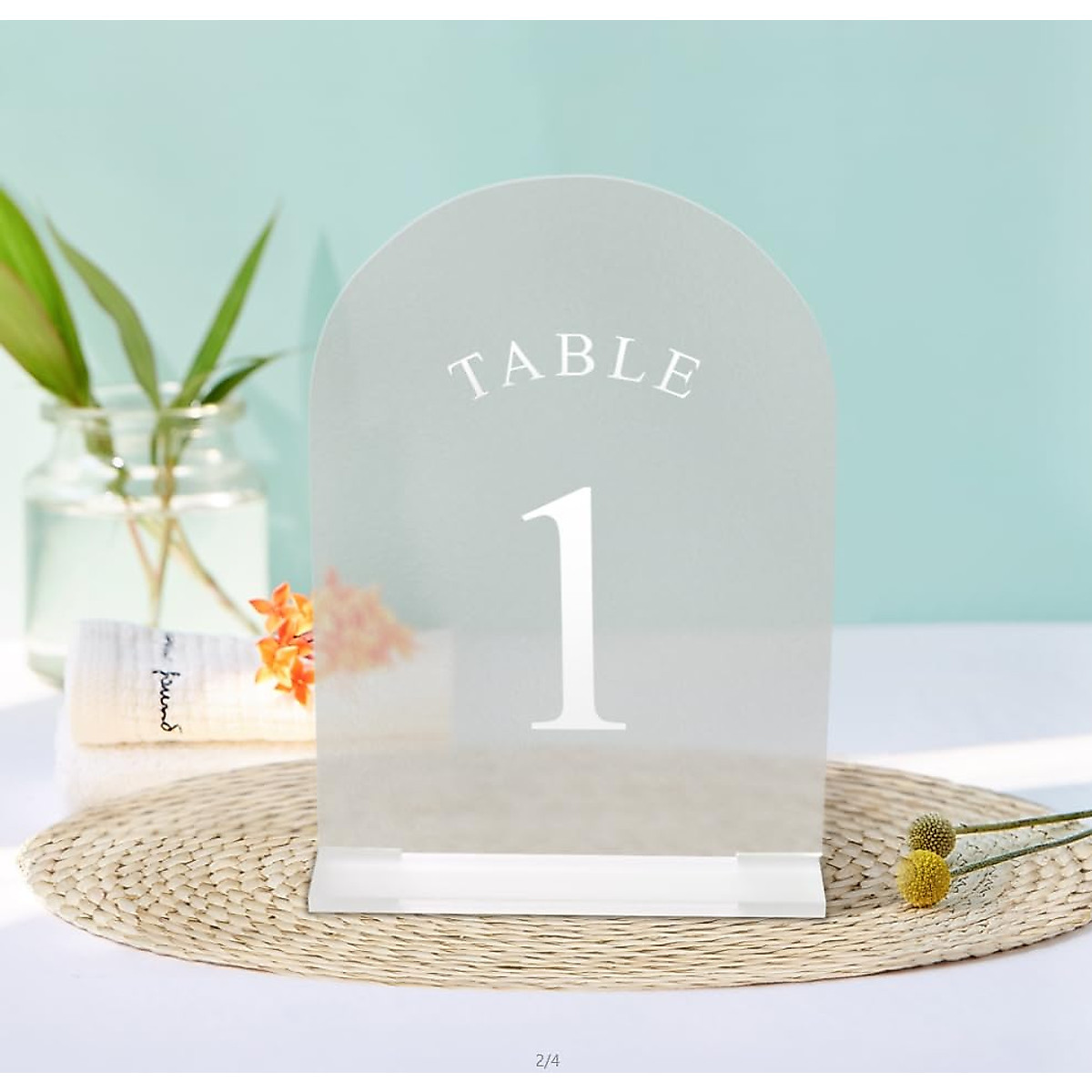 Yamesh Frosted Arch Table Numbers 1-10 White Printed for Wedding Reception Table Numbers with Stands Acrylic Table Numbers with Holders for Restaurant, Decoration, Party, Anniversary, Event(5x7 Inch)