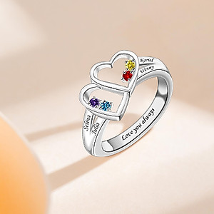 MissNaNa Customized Mothers Ring with 2-8 Birthstones & Names Personalized Birthstone Rings Family Name Rings Ideal Jewelry Gift for Wife Mother Grandma (3 Stones)