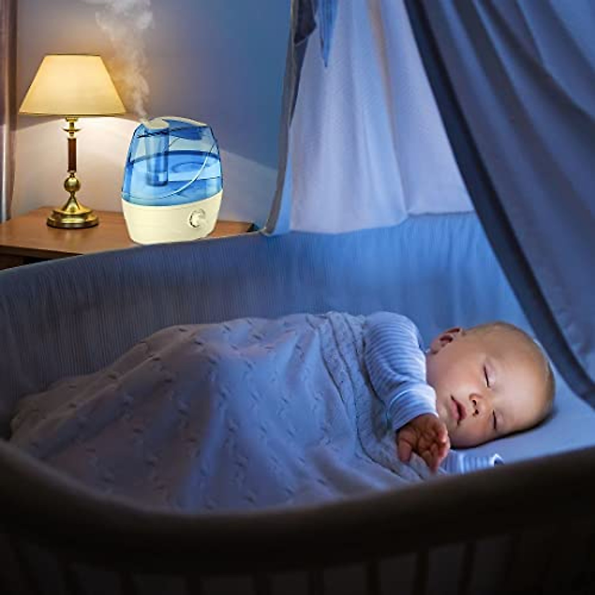 HemingWeigh Ultrasonic Humidifier with 28 Decibels, Safety Protection, Adjustable Mist, Easy to Clean Material, Tank with 2.2 Liter Capacity