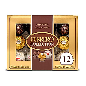 Ferrero Collection Premium Gourmet Assorted Hazelnut Milk Chocolate, Dark Chocolate And Coconut, Mother's Day Gift, 4.6 oz, 12 Count