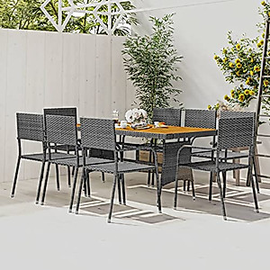 Tidyard 9 Piece Patio Dining Set Acacia Wood Tabletop Dining Table with 8 Garden Chairs Poly Rattan Conversation Set for Balcony, Yard, Deck, Lawn, Outdoor Furniture