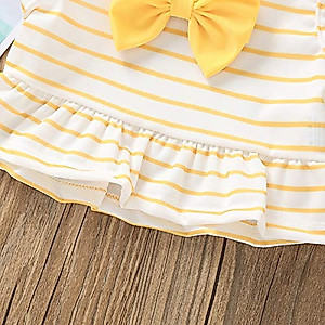 Baby Girl Bikini Striped Beach Swimsuit Ruffles Bathing Suit Adjustable Swimwear 2 Pcs Set (0-6 Months, B Yellow)