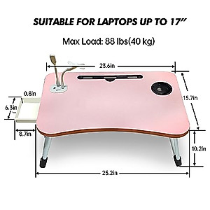 Royacon Laptop Bed Desk, Folding Lap Desk with Cup Holder, Portable Laptop Stand for Bed Laptop Desk Bed Table Tray with Drawer for Working Reading Writing, Eating Table for Bed Sofa Couch Floor