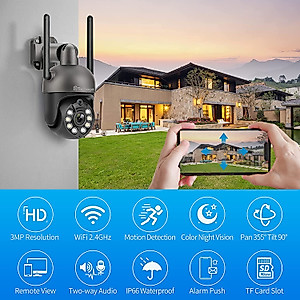 Techage PT815G, Plug-in, Pan Tilt Security Camera Outdoor, Auto Tracking, 3MP, 360° View, WiFi, 2 Way Audio, Color Night Vision with Floodlights, IP66 Waterproof, SD Card/Cloud Storage, Grey