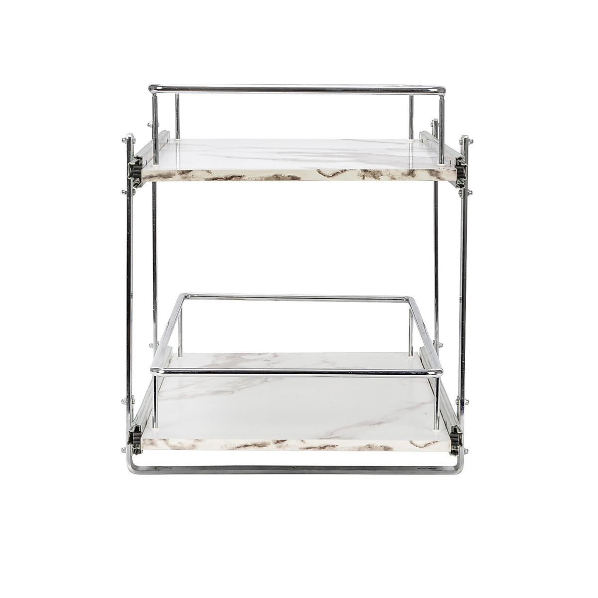 Household Essentials Faux Marble C53345-1 Glidez 2-Tier Kitchen Cabinet Organizer | Pull Out Shelves for Storage | 22 in D x 14.5 in W x 17 in H Wide
