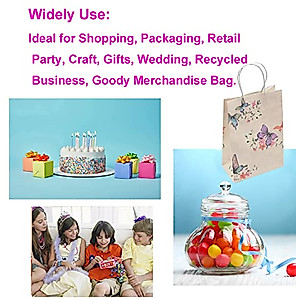 30pcs Gift Bags Kraft Paper Bags with Handle 10.62 x8.26x4.33 inches Party Favor Bags for Baby Shower Kids Birthday Wedding Xmas Party Supplies Restaurant takeouts, and Store Owners (Pack of 30), Beige(Flower )