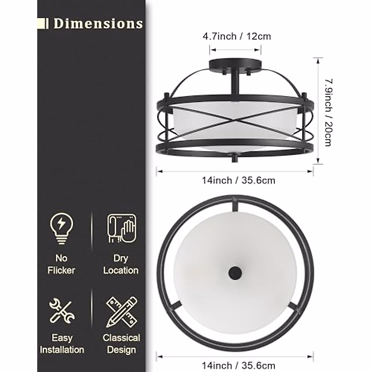 LHLYCLX Entryway Drum Light Fixtures, Semi-Flush Mount Rustic Ceiling Light for Hallway Living Room Bedroom Kitchen, Old Bronze Finished (Brown)