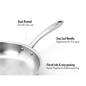 CHEF TOPF 5-ply Stainless Steel Frying Pan 10inch, Full 5-Ply Clad Construction Professional Grade Pan, Brushed Finish, Induction Cooking Pan, Oven Safe, Dishwasher Safe