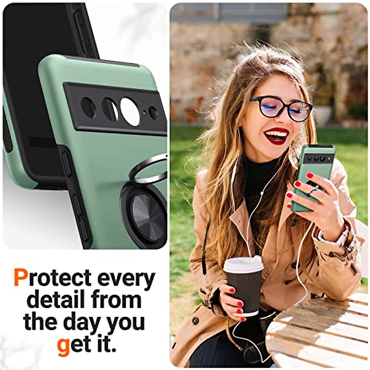 KOVASIA Designed for Google Pixel 7 Pro,Case with 360° Ring Stand, Multi-Layer Protective Case, Shockproof Cover for Google Pixel 7 Pro Case,Dark Green